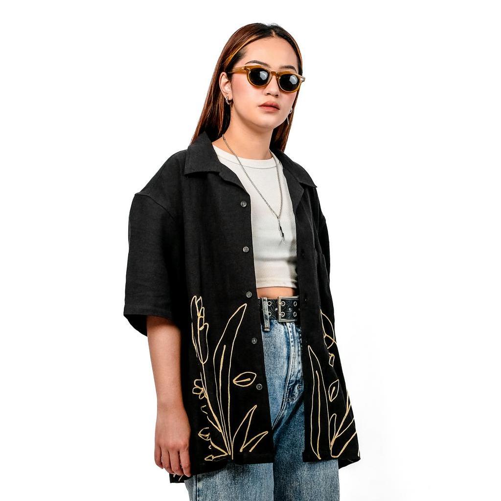 Jual Bespoke Project - Black Linen Embroidery Tulip | Shopee Indonesia