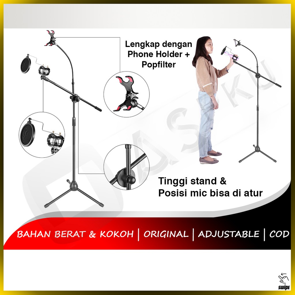 Jual Stand Mic lantai Komplit V2 Mik Microphone Studio Stand Hp Rekaman ...