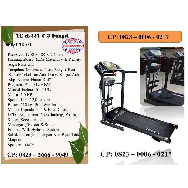 Jual alat olahraga Treadmill Elektrik tl-222C tredmil alat fitnes ...