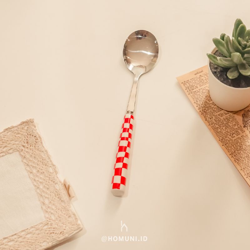 Jual Hee Do Checker Cutlery/Sendok Garpu Pisau Korea Motif Kotak-Kotak ...
