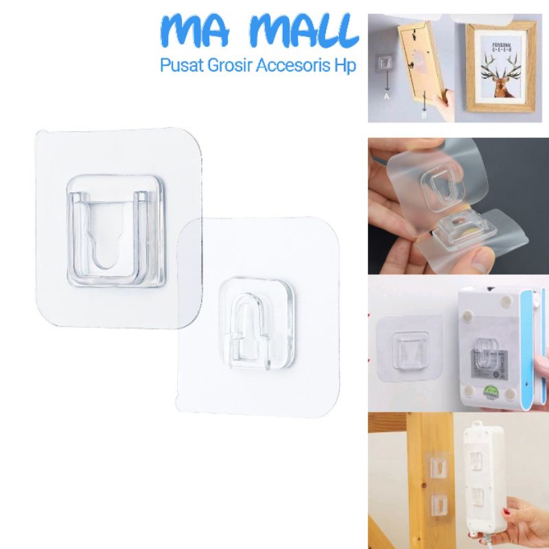 Jual GANTUNGAN TEMPELAN DINDING TRANSPARAN HOOK 2 SISI 1PASANG LEM ...