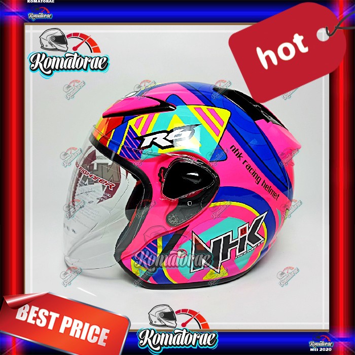 Jual HELM NHK R6 PIGMENT PINK FLUO HALF FACE | Shopee Indonesia