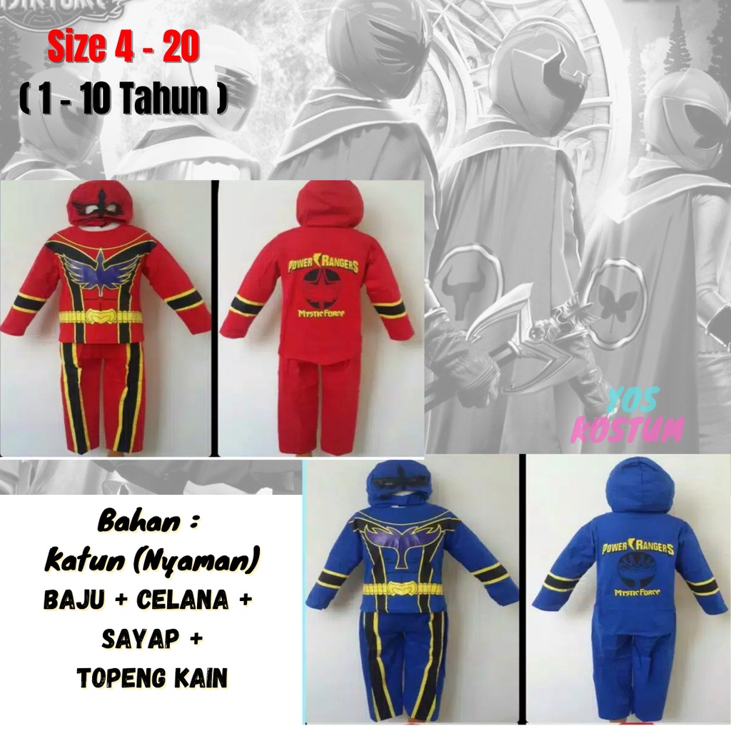 Jual Baju Kostum Anak Superhero Power Rangers Mystic Force Merah Biru ...