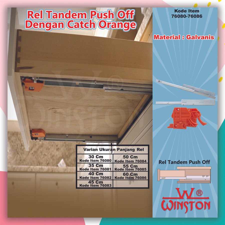 Jual Rel Laci Tandem Winston 40 CM Single Extention Push To Open ...