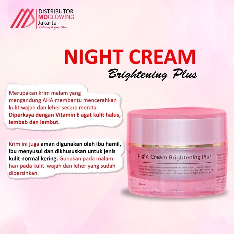 Jual Night Cream Brightening Plus by MD Glowing Original Md Clinic ...