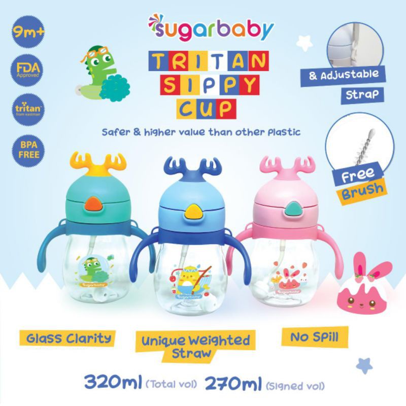 Jual Sugar Baby TRITAN Sippy Cup Deer dan moon (270/320 ml,9mo+) botol minum model rusa bulan ...