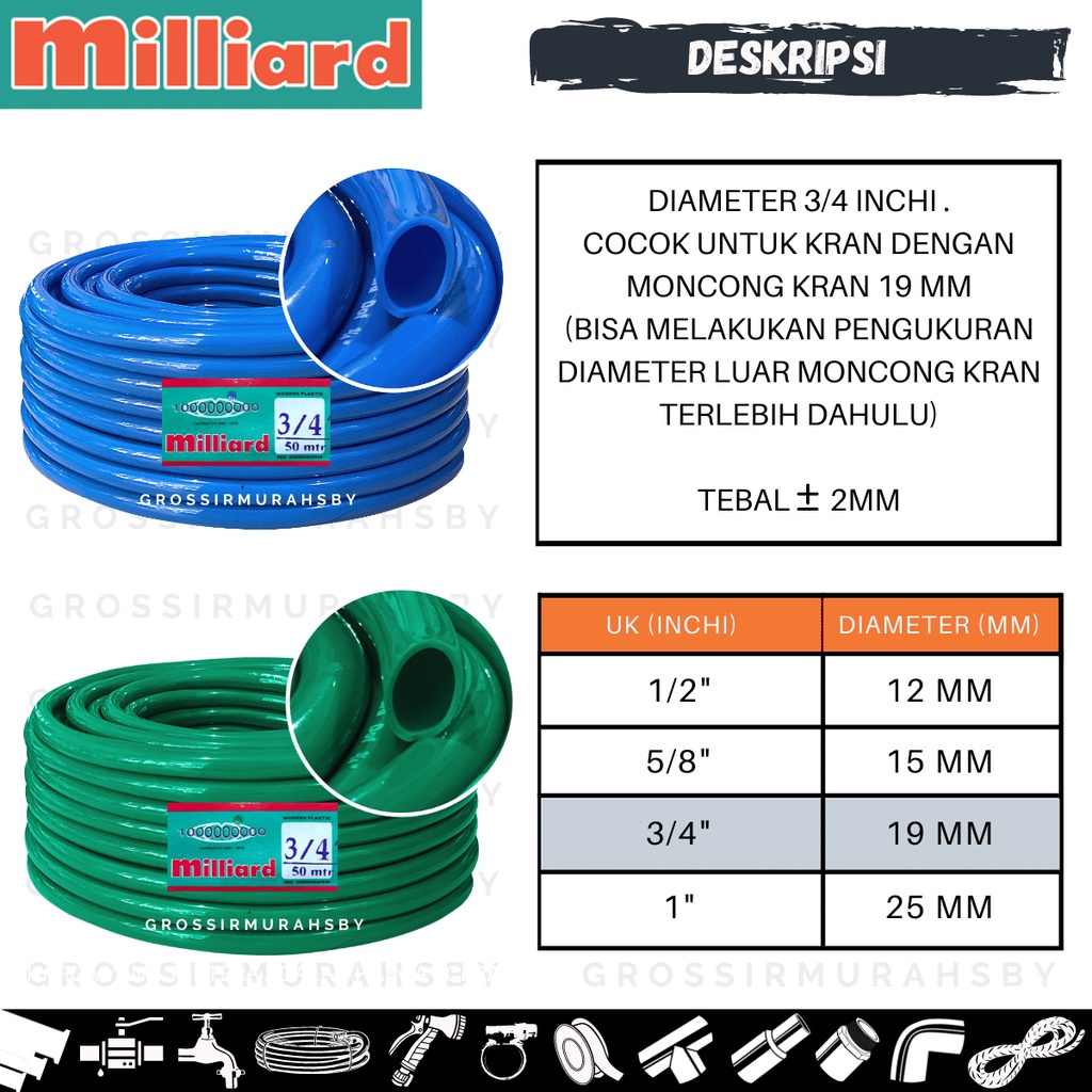 Jual SELANG AIR MILLIARD DOF 3/4 INCHI ( HARGA PERMETER ) | Shopee Indonesia
