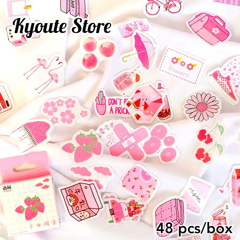 Jual Sticker Deco 48 pcs Aesthetic Cute Pink Stuff Scrapbook DIY Bujo ...