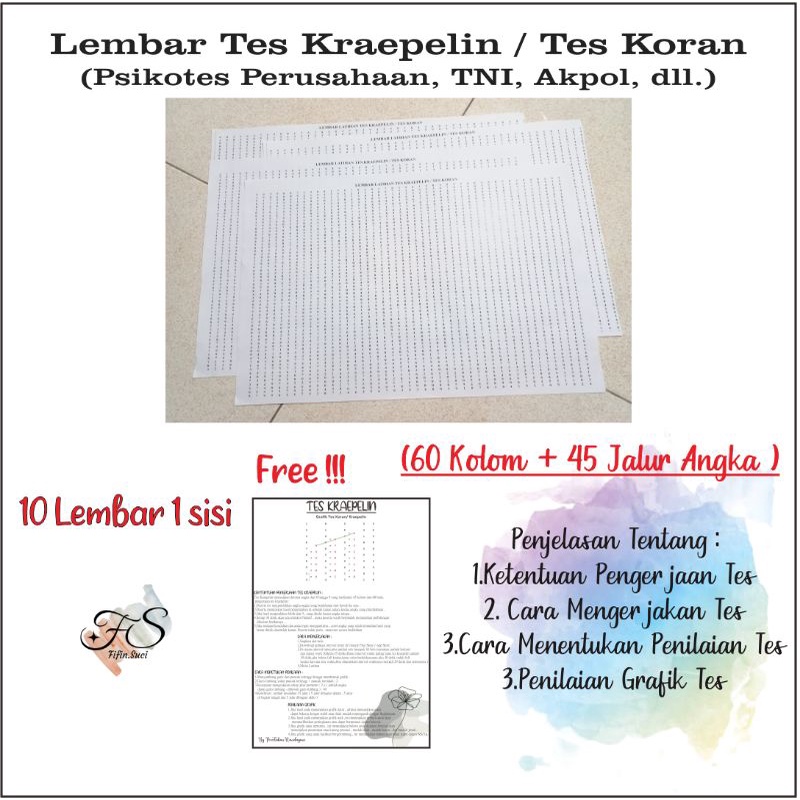 Jual Lembar Tes Kraepelin A3 / Tes koran / Psikotes Pt,Tni,Akpol,dll ...