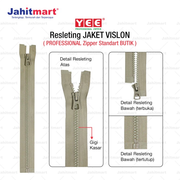 Jual RESLETING JAKET GIGI KASAR MERK "YEE" / VISLON 10 INCI (25CM) "LUSIN" | Shopee Indonesia