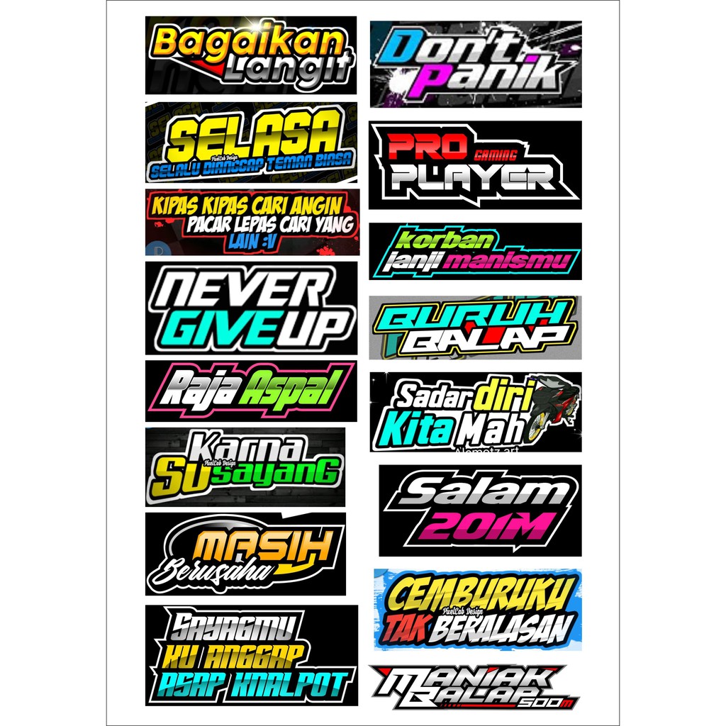 Jual [BISA COD] 18 pcs sticker kata-kata dan sticker racing sticker ...