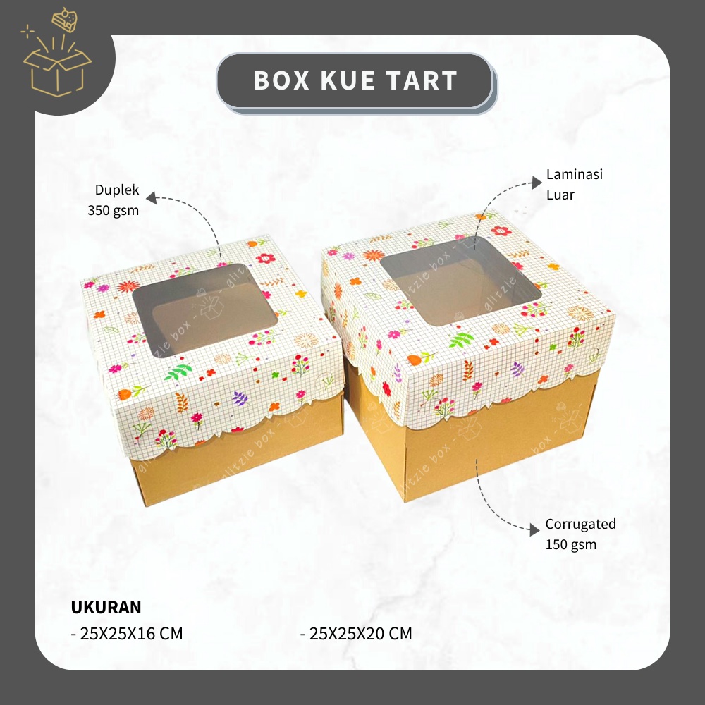 Jual (10 pcs) BOX KUE TART MOTIF BUNGA CORRUGATED | Dus Kue Tart - Box ...