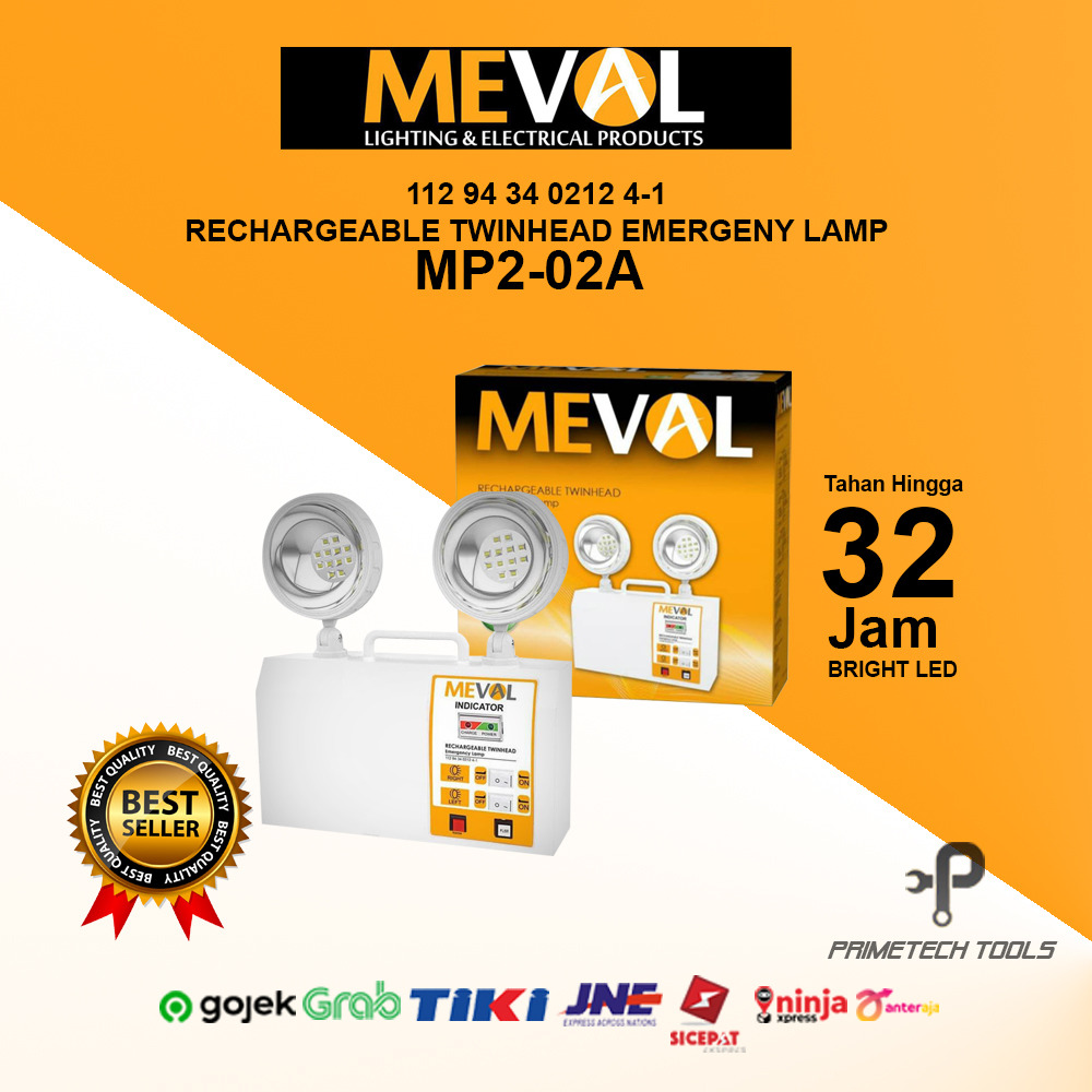 Jual MEVAL LAMPU LED EMERGENCY LAMP RECHARGEABLE TWINHEAD MP2-02A | Shopee Indonesia