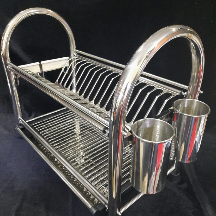 Jual RAK PIRING STAINLESS STEEL 304 2 SUSUN KITCHEN SET | Shopee Indonesia