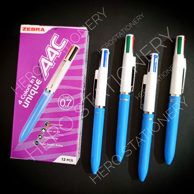 Jual Pena ballpoint pen semi gel zebra unique 4 warna A4C 0.7 mm . 12 ...