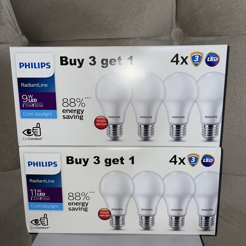 Jual Lampu Philips Radiantline LEDbulb multipack 9 11 watt beli 3 ...