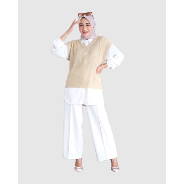 Jual Set vest rajut dan kemeja korea - Rompi Rajut V neck - Kemeja ...