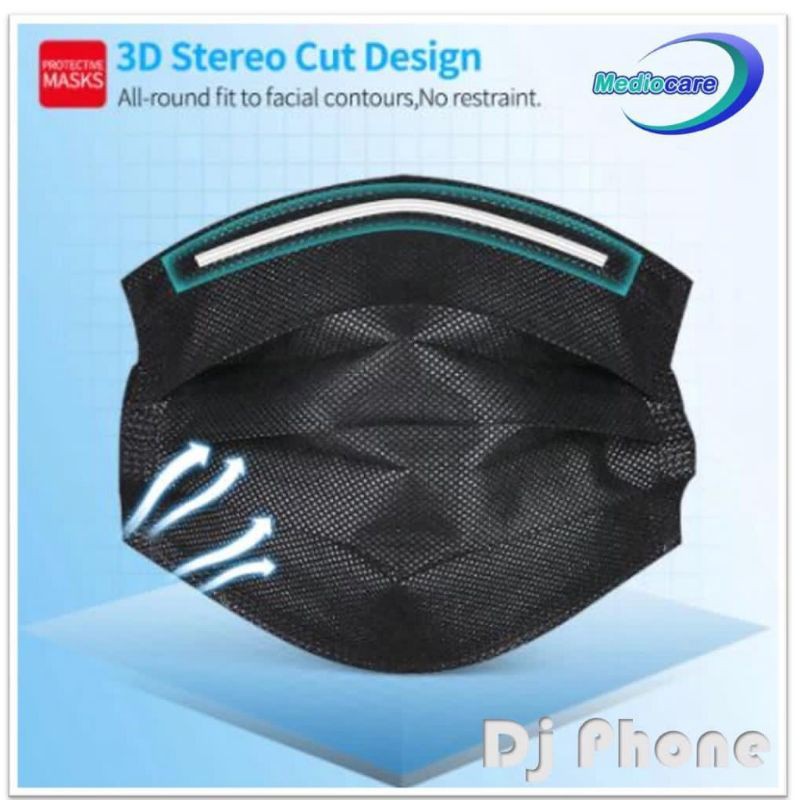 Jual Masker 3ply Earloop Hitam 3 ply disposable isi 50 bukan sensi APD ...