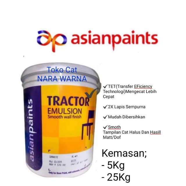 Jual Asian Paints Cat Tembok interior Matt Tractor Emulsion - 5kg(Galon ...