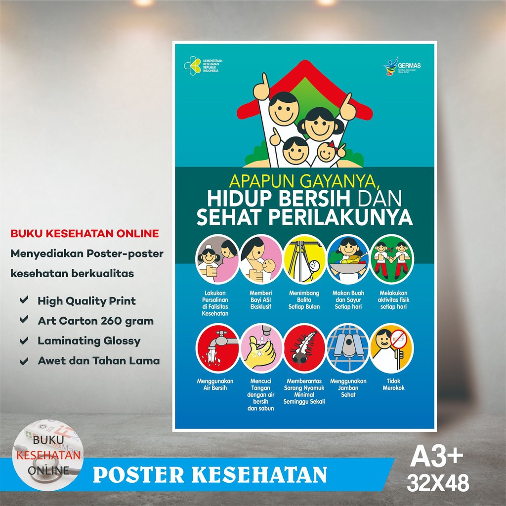 Jual Poster Kesehatan - PERILAKU HIDUP BERSIH DAN SEHAT - LAMINATING ...
