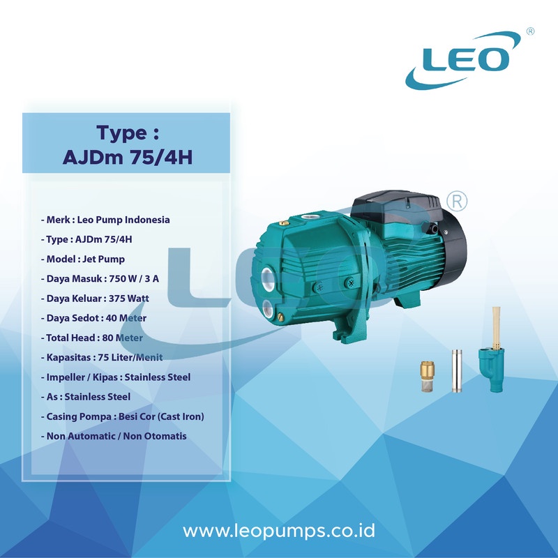Jual Leopump - Pompa Air Jet Pump Leo AJDm 75/4H (Non Otomatis ...
