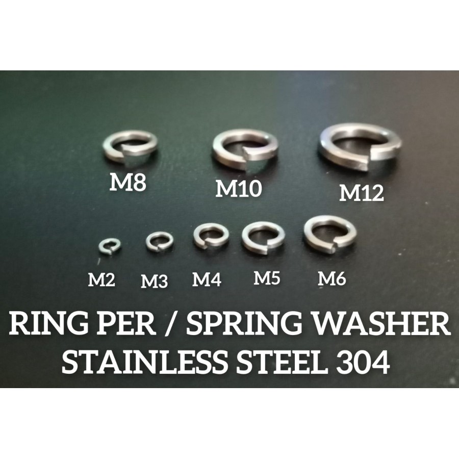 Jual ( 50PCS ) RING PER M2 / M3 / M4 / M5 SPRING WASHER STAINLESS SS ...