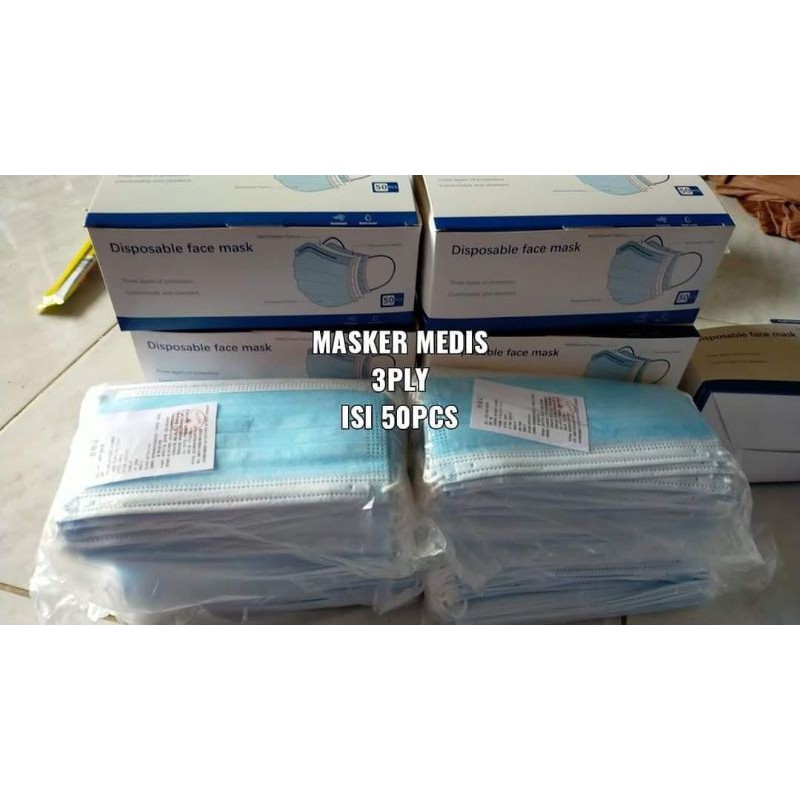 Jual masker medis 3 ply 1 dus 50 pcs | Shopee Indonesia