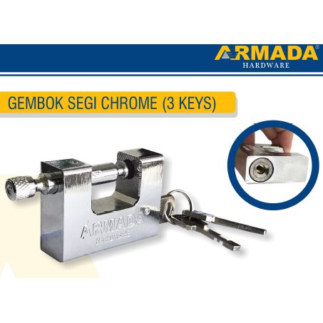 Jual GEMBOK SEGI CHROME 3 KEYS 40,50,60,80MM ARMADA | Shopee Indonesia