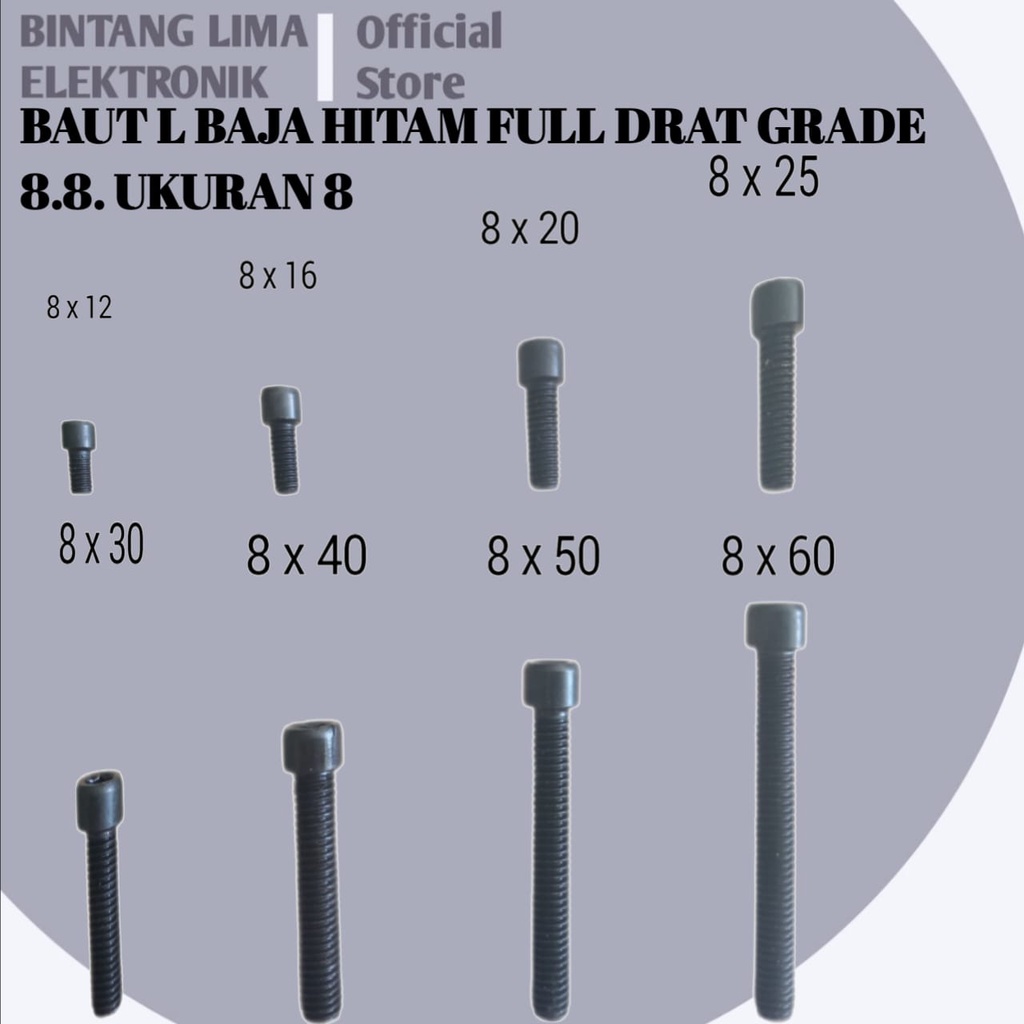 Jual Baut L Baja Hitam Full Drat Grade 8.8 Ukuran 8 | Shopee Indonesia