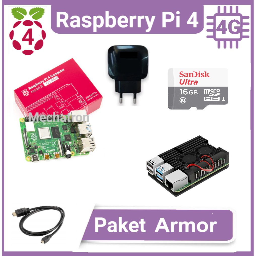 Jual Raspberry Pi 4 model B 8GB Paket Armor Siap Pakai Made in UK Pi4 ...