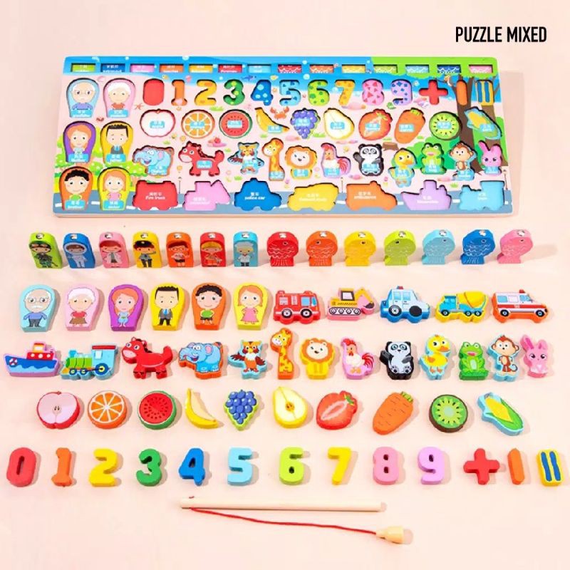 Jual mainan edukasi memancing - puzzle angka anggota keluarga buah ...