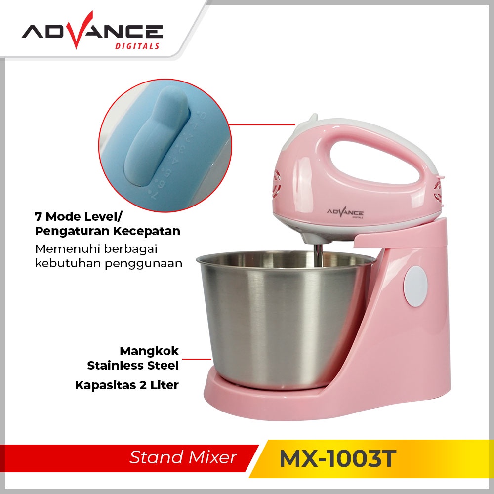 Jual Advance MX-1003T Stand & Hand Mixer 7 Kecepatan Mangkuk Stainles ...