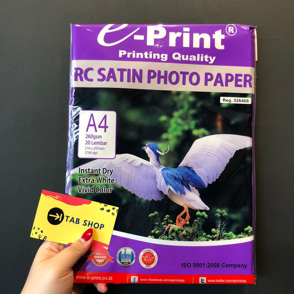 Jual TAB SHOP - EPRINT RC SATIN PHOTO PAPER 260 GSM 20 SHEETS A4 - E ...