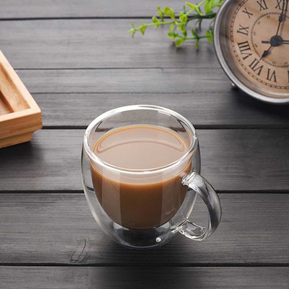 Jual Cangkir Kopi Teh Premium Anti Panas Double-Wall Glass Round Series tebal Tahan Retak Mug ...