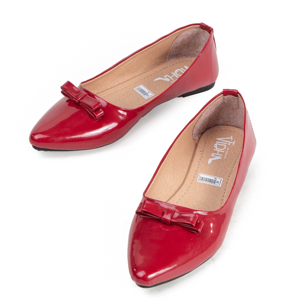 Jual Vidha Sepatu Balet Wanita Drizella FlatShoes Glossy V722 (Merah ...
