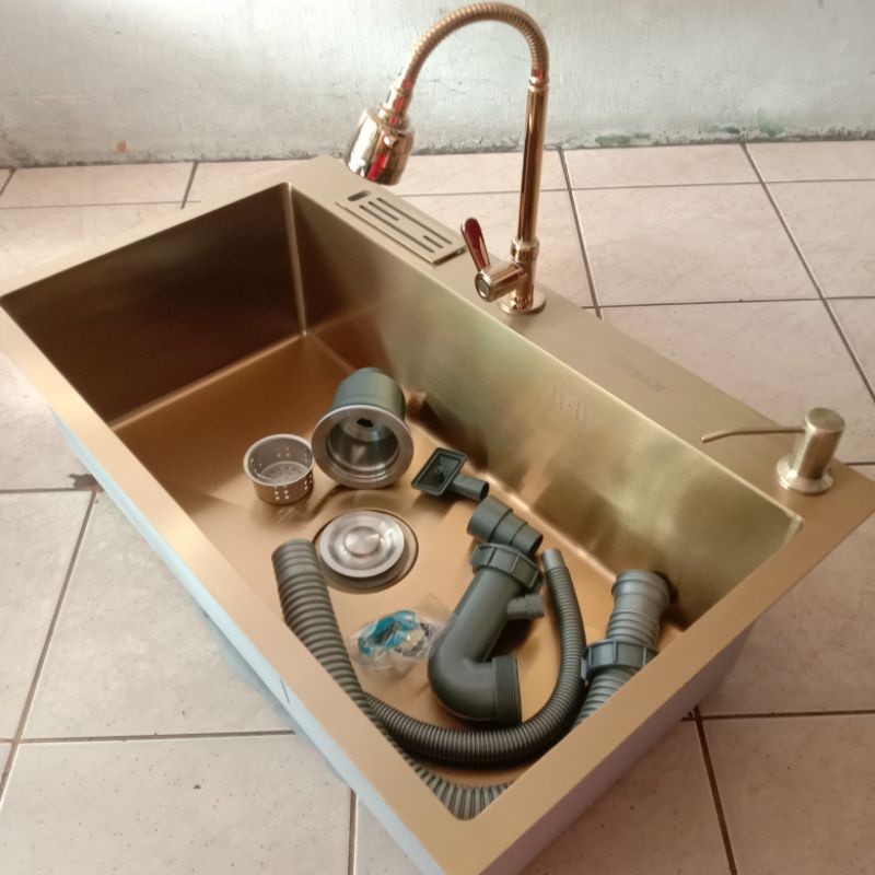 Jual Kitchen Sink Gold Bak Cuci Piring Stainless Anti Karat Paket ...