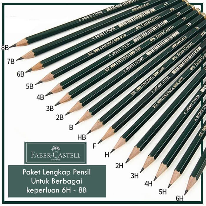 Jual FABER CASTELL Pensil B, 2B, 3B, 4B, 5B, 6B, 7B, 8B, H, HB, 2H, 3H, 4H, 5H, F (SATUAN ...
