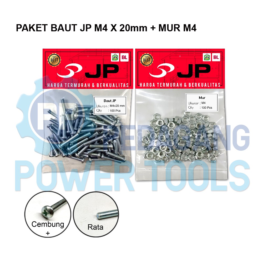 Jual PAKET 2 SET BAUT MUR 4x20 BAUT JP M 4 x 20 MM MUR M4 SKRUP ISI 100 PCS | Shopee Indonesia