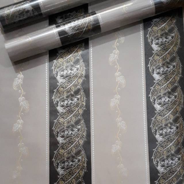 Jual Wallpaper Dinding Motif Batik Salur Hitam Coklat 10m X 45cm