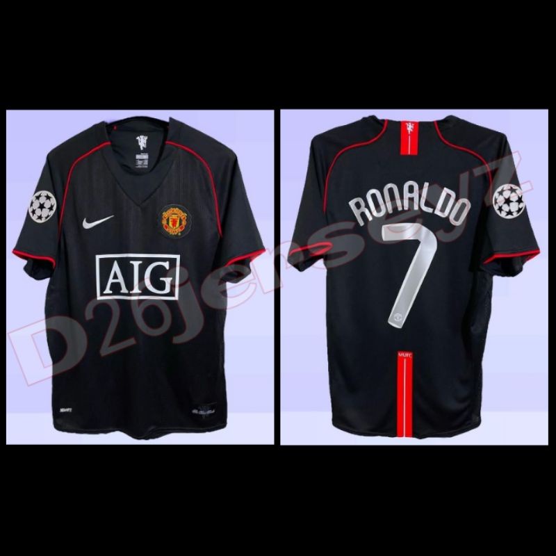 Jual Jersey RETRO MU Away 2007 / 2008 Black Ucl OFFICIAL + Cetak nama ...