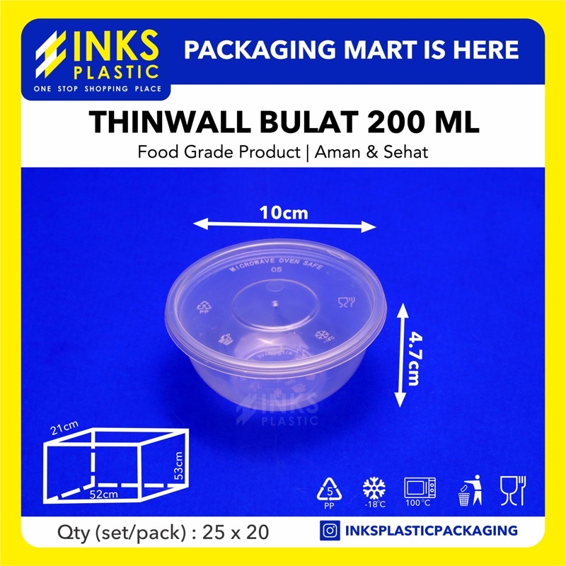 Jual THINWALL 200 ML BULAT ROUND/MANGKOK BULAT PLASTIK ( 25 PCS ) | Shopee Indonesia