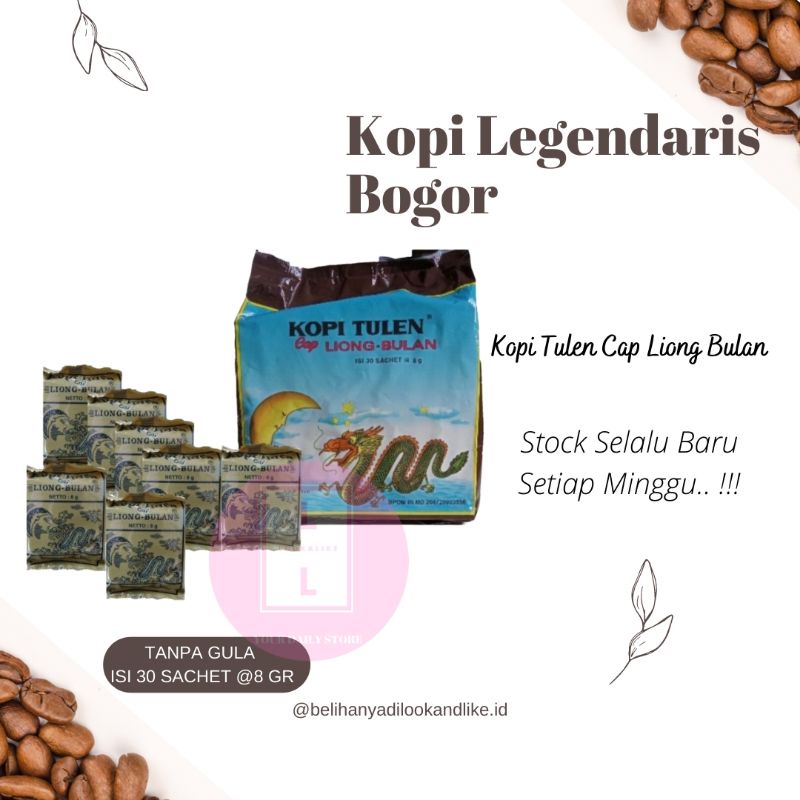Jual Kopi Liong Bulan Mini/Kopi Tulen Tanpa Gula Isi 30 Sachet x 8gr ...