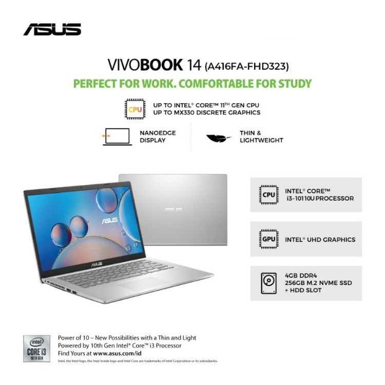 Jual ASUS Vivobook Laptop 14" Transparent Silver A416FA-FHD323 Intel i3 ...