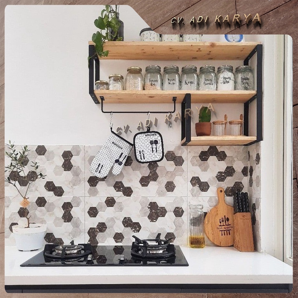 Jual Rak Dapur Serbaguna Tempel Dinding MInimalis Susun Kayu Besi ...
