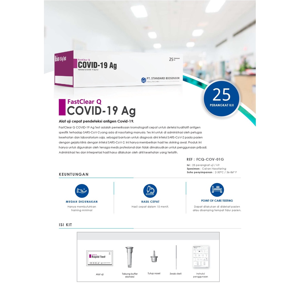 Jual Swab Antigen Nasopharing Korea - Fastclear Q Biosensor ( 25 tes ...