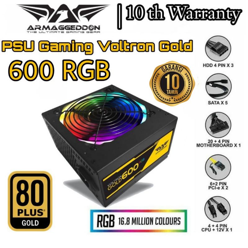 Jual Power Supply Armaggeddon Voltron Gold 600 RGB PSU 80 plus 80+ Gold Daya Pure 600W 600Watt ...