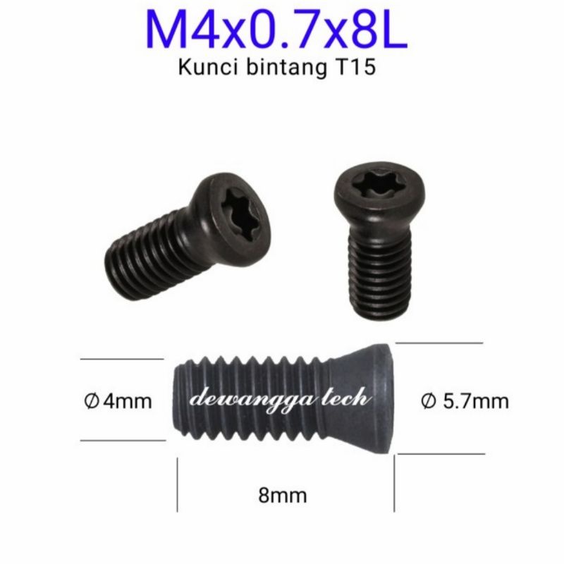 Jual Screw m4x0.7x8L baut holder bubut facemill m4 panjang 8mm insert ...