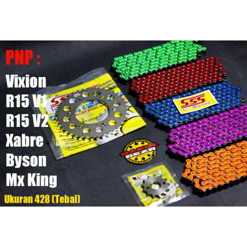 Jual Gear set SSS R15 V1 V2 VIXION BYSON XABRE MX KING SSS 428 (41-50) TEBAL | Shopee Indonesia