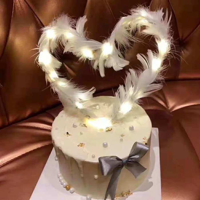 Jual JGO topper cake cake topper feather bulu with led lampu / kawat ...