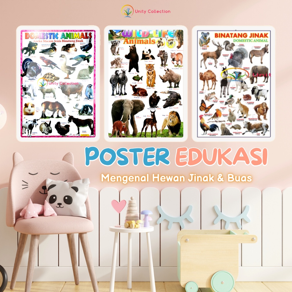 Jual Poster Dinding Edukasi Anak Belajar Gambar Binatang Jinak dan ...